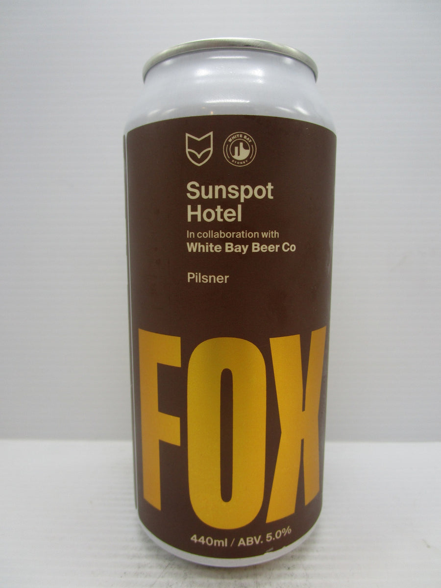 Fox Friday x White Bay Sunspot Hotel Pilsner 5% 440ml – Grape And Grain